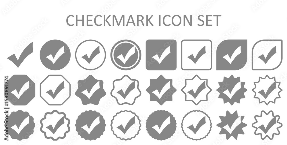 Grey checkmark icon set. Accept checkmark icon set. Approved symbol ...