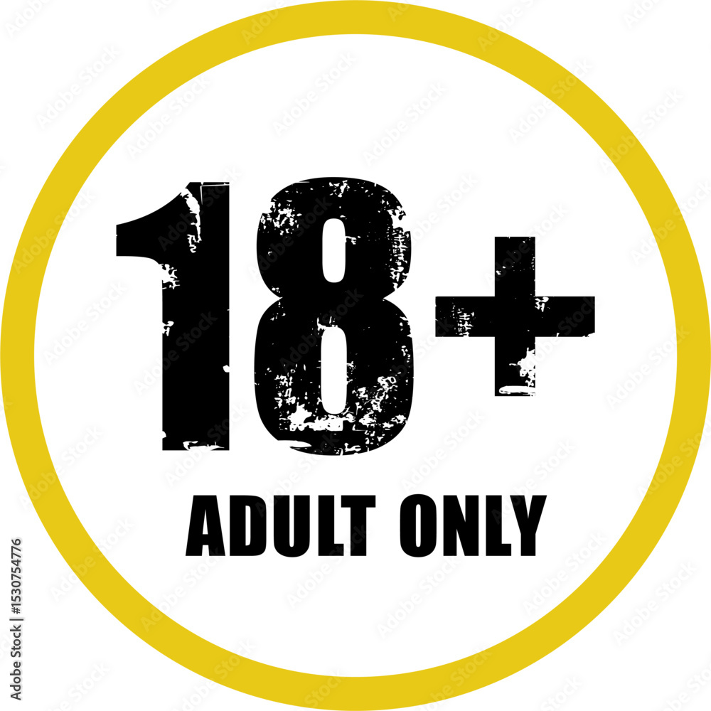 18 sign warning symbol isolated, adults age only, over 18 plus only ...