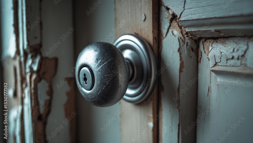 Close-up of a broken modern doorknob showing signs of forced entry ...
