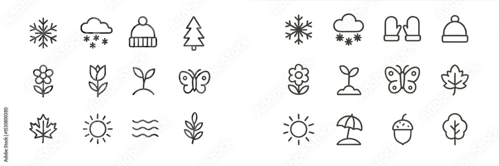 Seasonal symbols showcasing winter, spring, summer, and fall themes ...