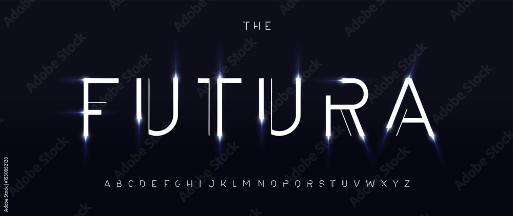 Praca wektorowa bez tantiem: Abstract futuristic font, digital neon glow alphabet, thin techno ...
