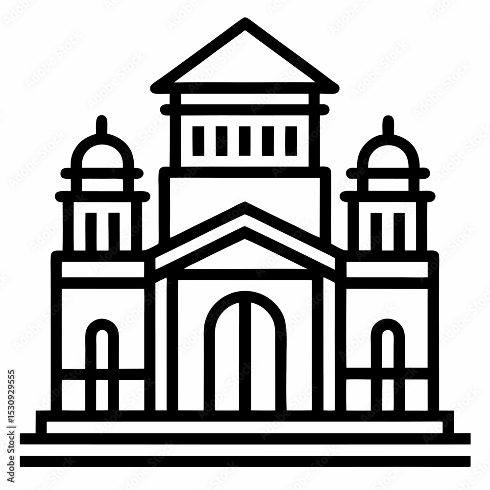Architectural Building Outline Vector Icon A Detailed Line Drawing of a ...