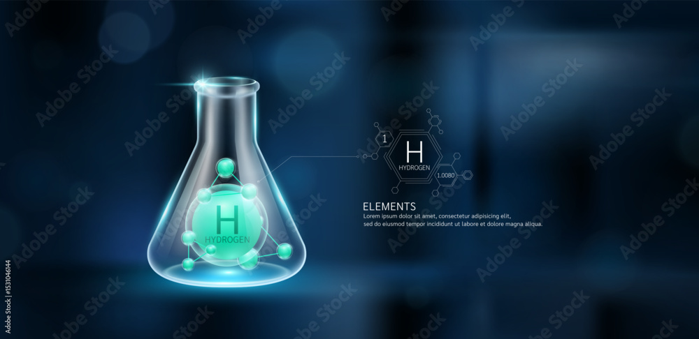เวกเตอร์ Stock Green model hydrogen molecules in glass beaker triangle ...
