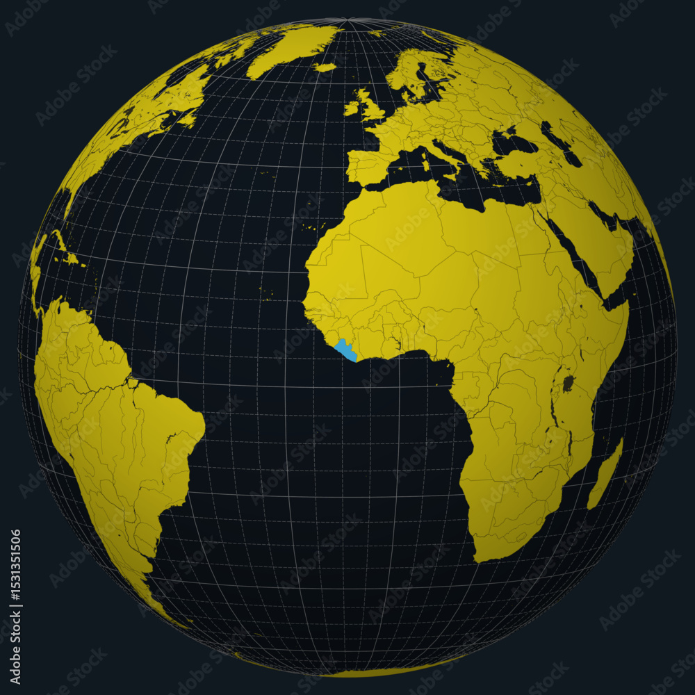 Republic of Liberia on Globe. Country view on the world map in Charcoal ...