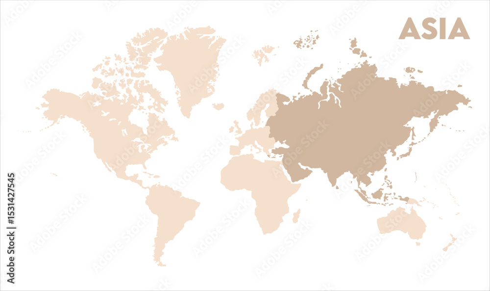 Image vectorielle Stock Asia continent map-03, Map of Asia, highlighted ...