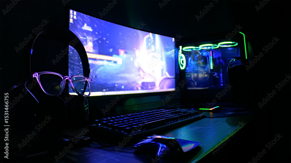 Water Cooled Gaming Pc with RGB rainbow LED lighting. Modern gaming ...