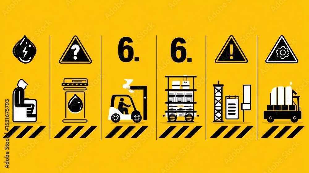 Workplace Safety Rules Infographic With Six Steps and Caution Icons for ...