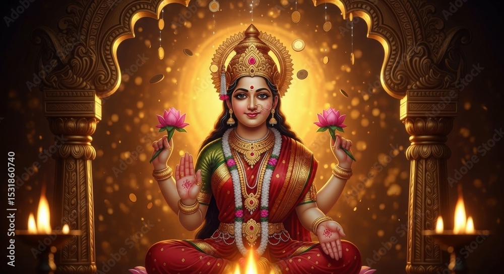 Goddess lakshmi hinduism diwali lotus wealth prosperity spiritual ...