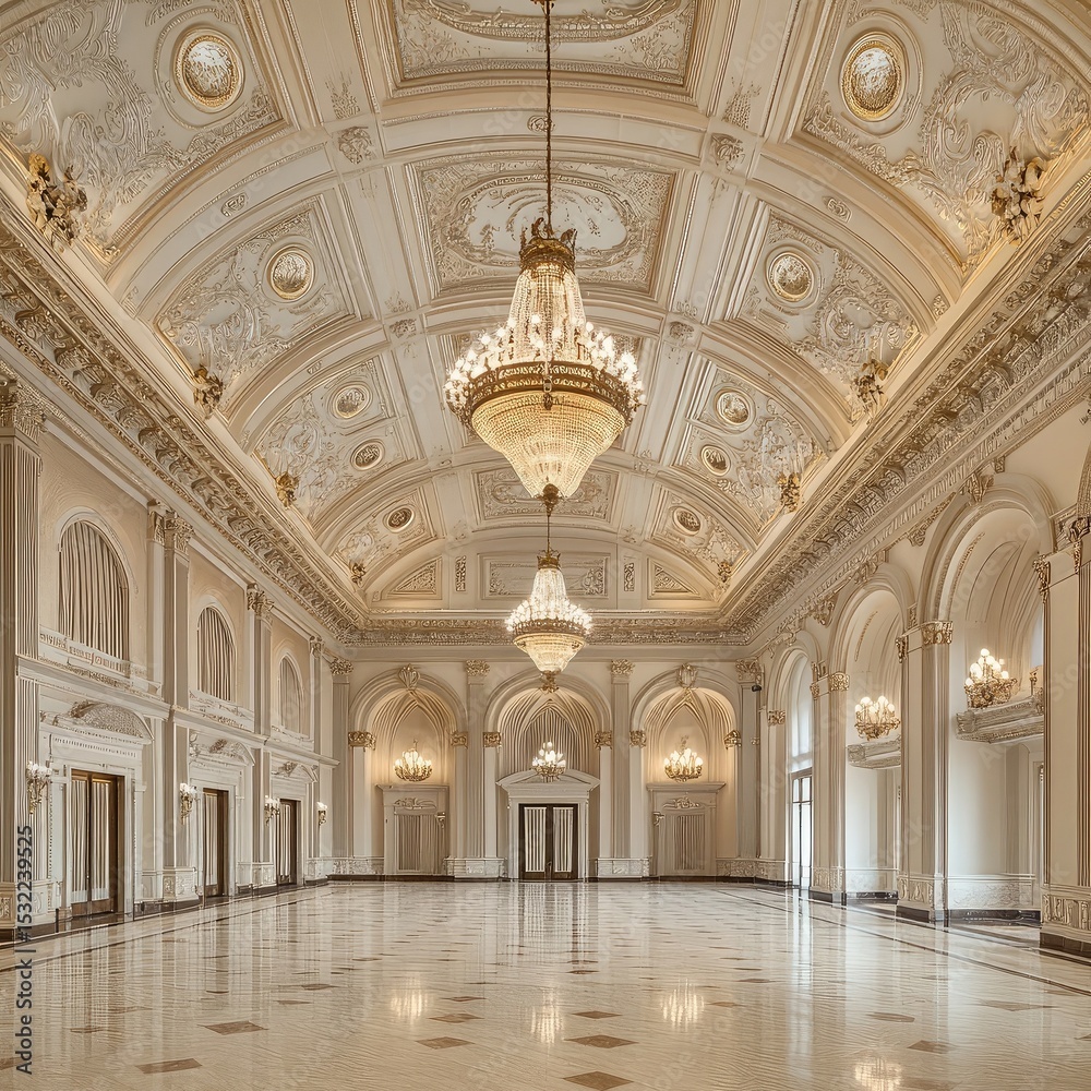 Стокова ілюстрація Grand ballroom architecture with vaulted ceilings ...