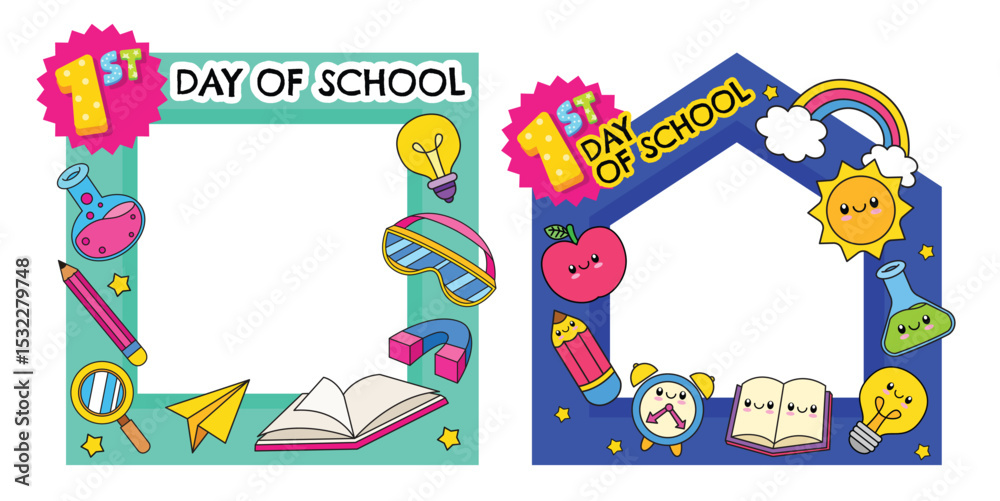 Set of first day of school frame template background Stock Vector ...