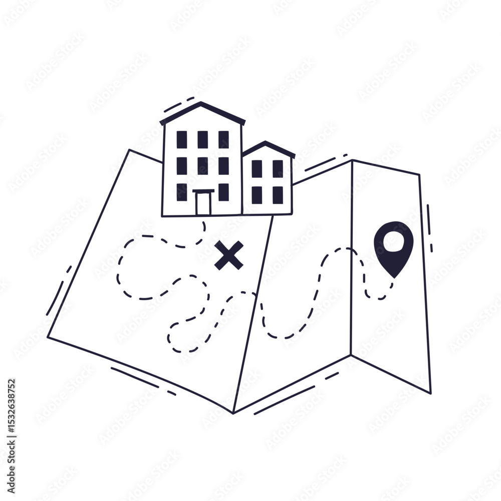 CampusMap concept. The image shows a map with buildings, a location pin ...