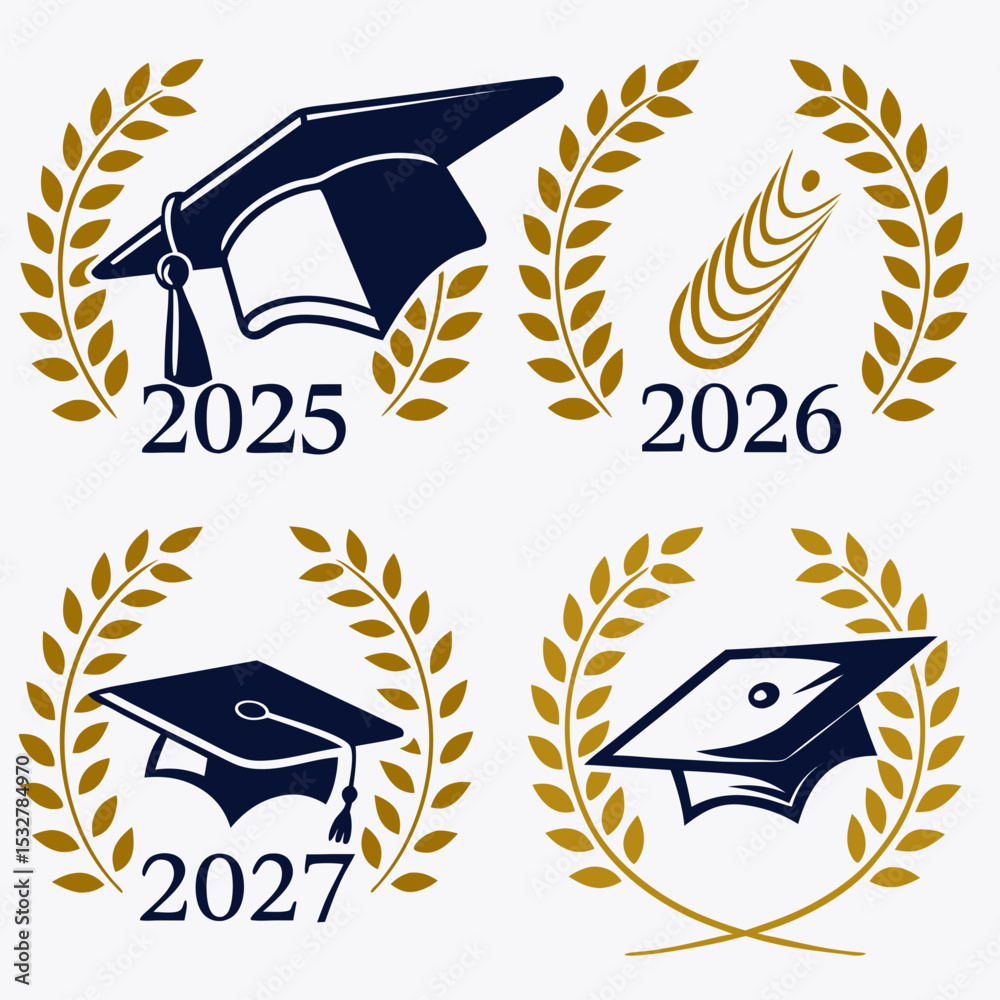 Set of class of 2025 2026 2027 graduation award emblem design template ...