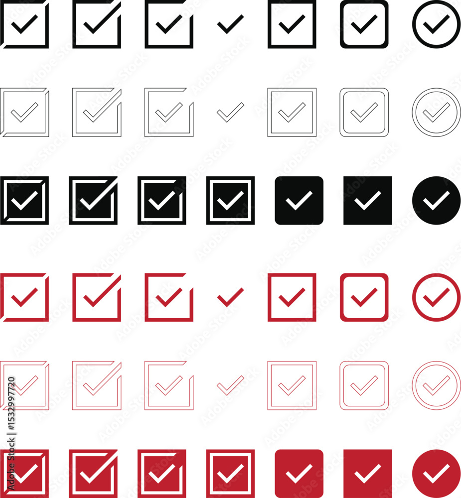 Image vectorielle Stock Check mark black & red icon set Vector Images, tick mark and checkbox ...