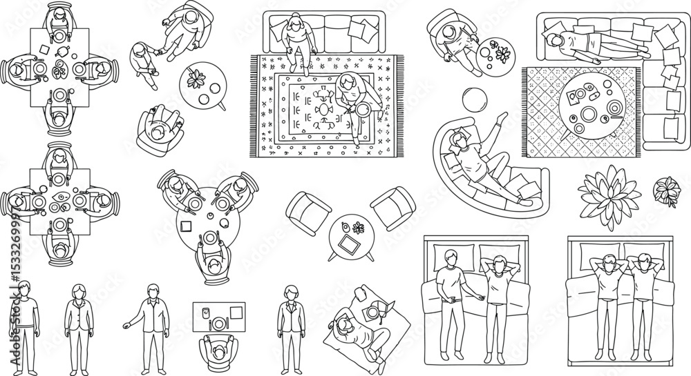 เวกเตอร์ Stock Architectural Drawings, people plan vector in park out ...