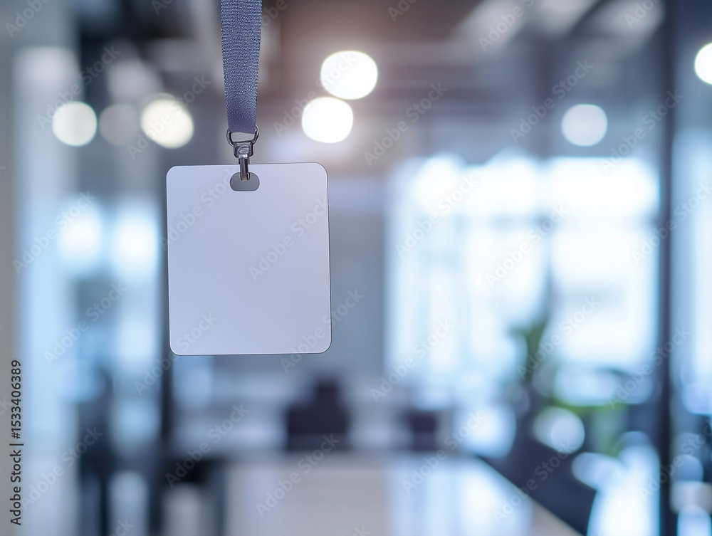 Blank ID Card Without Image Hanging With Lanyard on Office Cubicle Desk ...