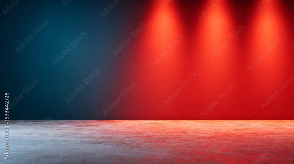 Dynamic red gritty spotlight stage with steel textures and smoky ...