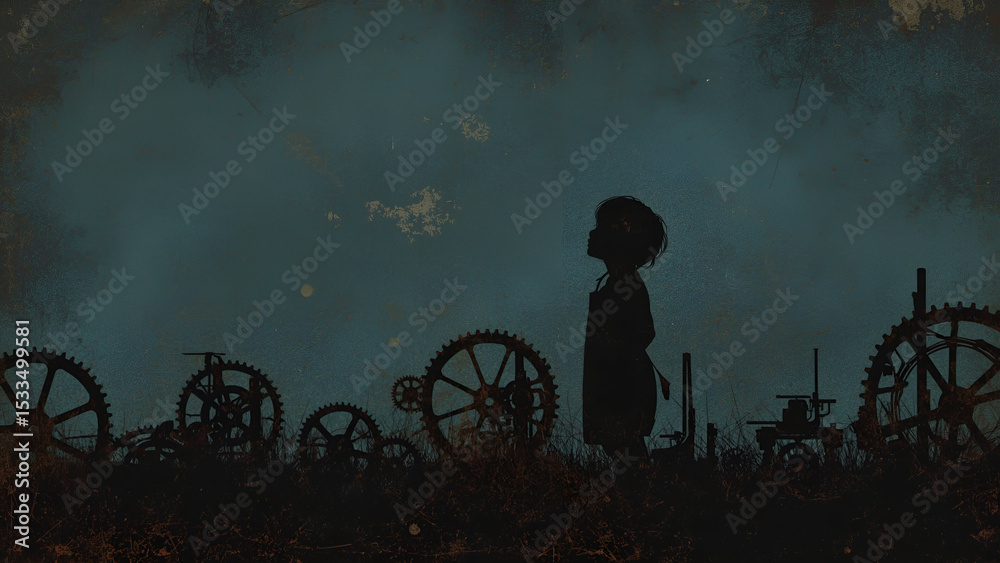 Стоковая иллюстрация «sad child at dark mechanical background ,World ...