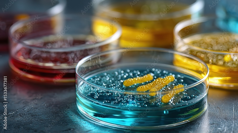 Growing bacteria in Petri dishes on agar gel. Scientific experiment ...