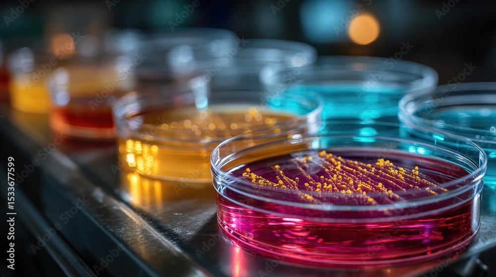 Growing bacteria in Petri dishes on agar gel. Scientific experiment ...