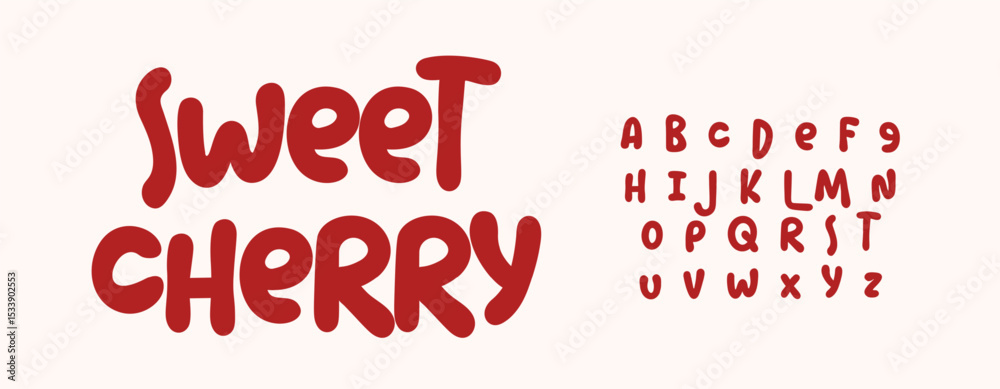 Vetor Summer Sweet Cherry, joyful lettering, cartoon rounded typography ...