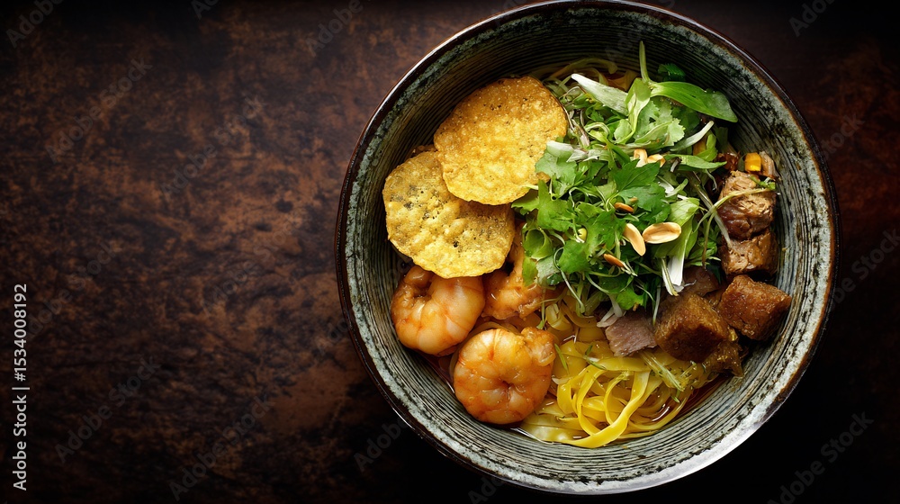 Vietnamese mi quang turmeric noodles shrimp pork rice crackers and ...