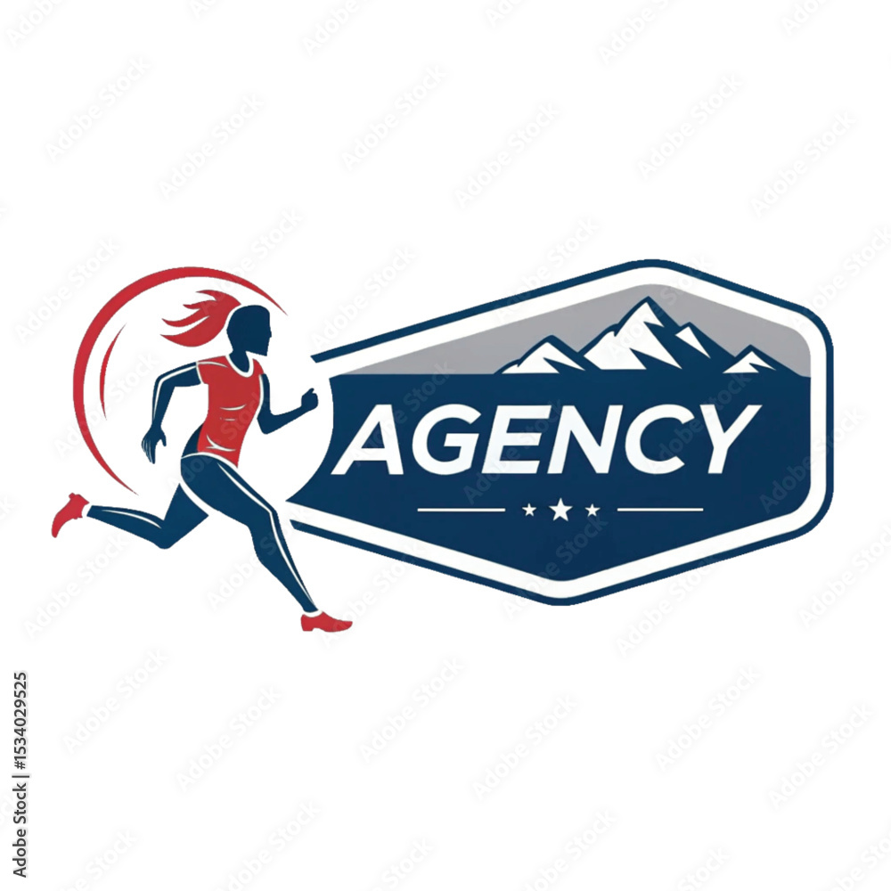 Running Woman Logo with Mountain and Badge Design – Sports Agency ...