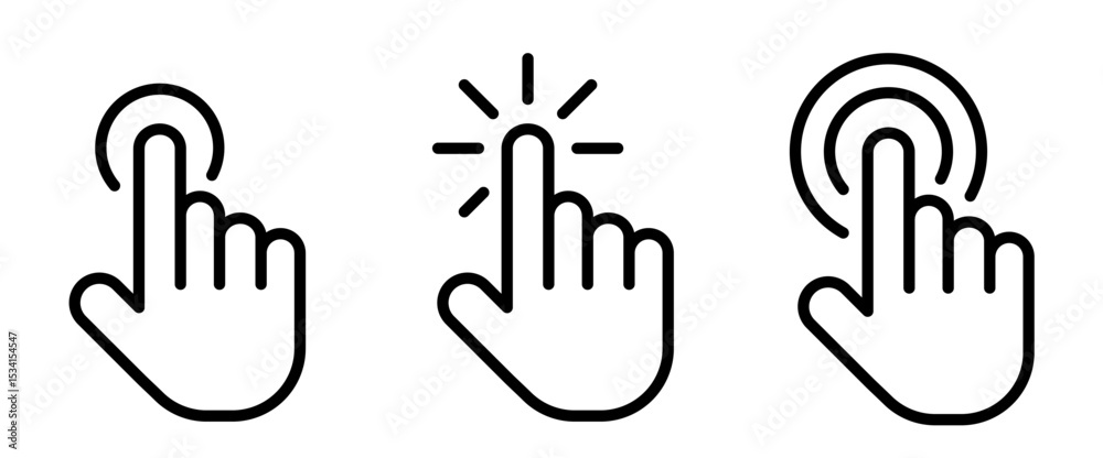 Vetor Touch screen finger hand press push – vector icon set do Stock ...