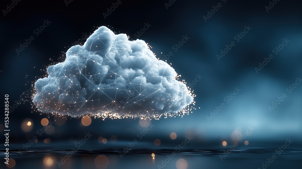Illustration Stock Glowing 3D hologram of semi-transparent cloud with ...