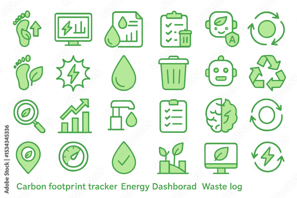 A collection of icons related to sustainability and environmental ...