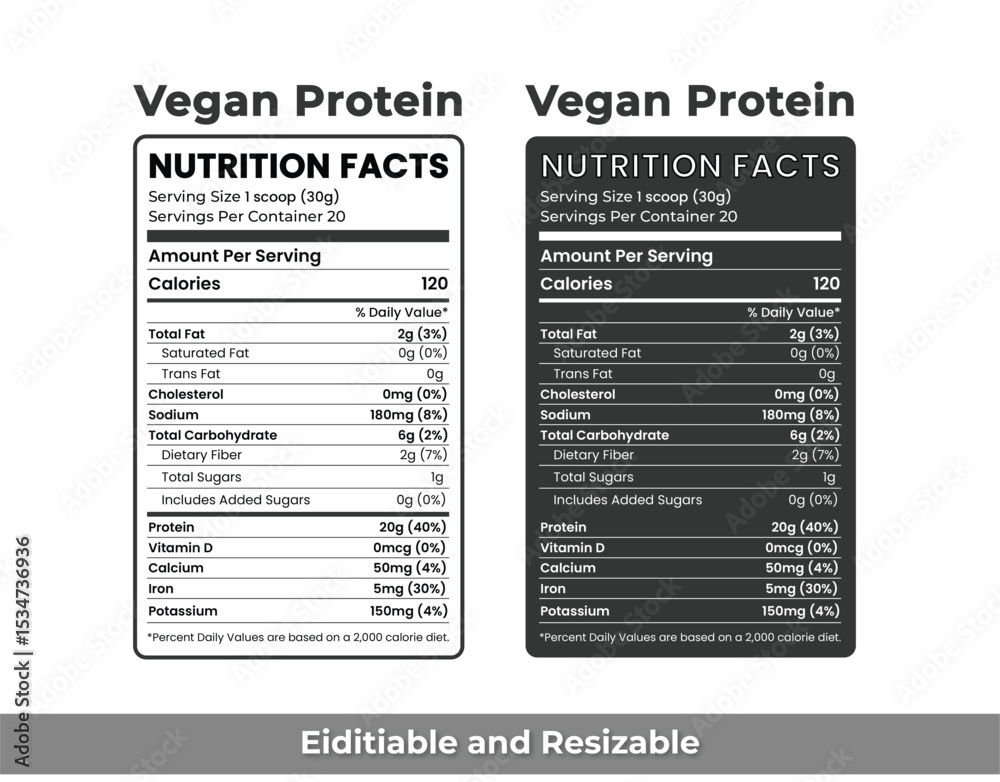 Vegan Protein Nutrition Facts Label – Plant-Based Supplement Nutrition ...