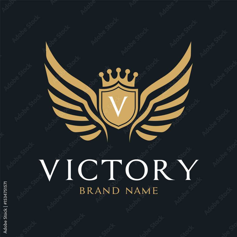 victory luxury crest logo design concept with shield and wing Stock ...