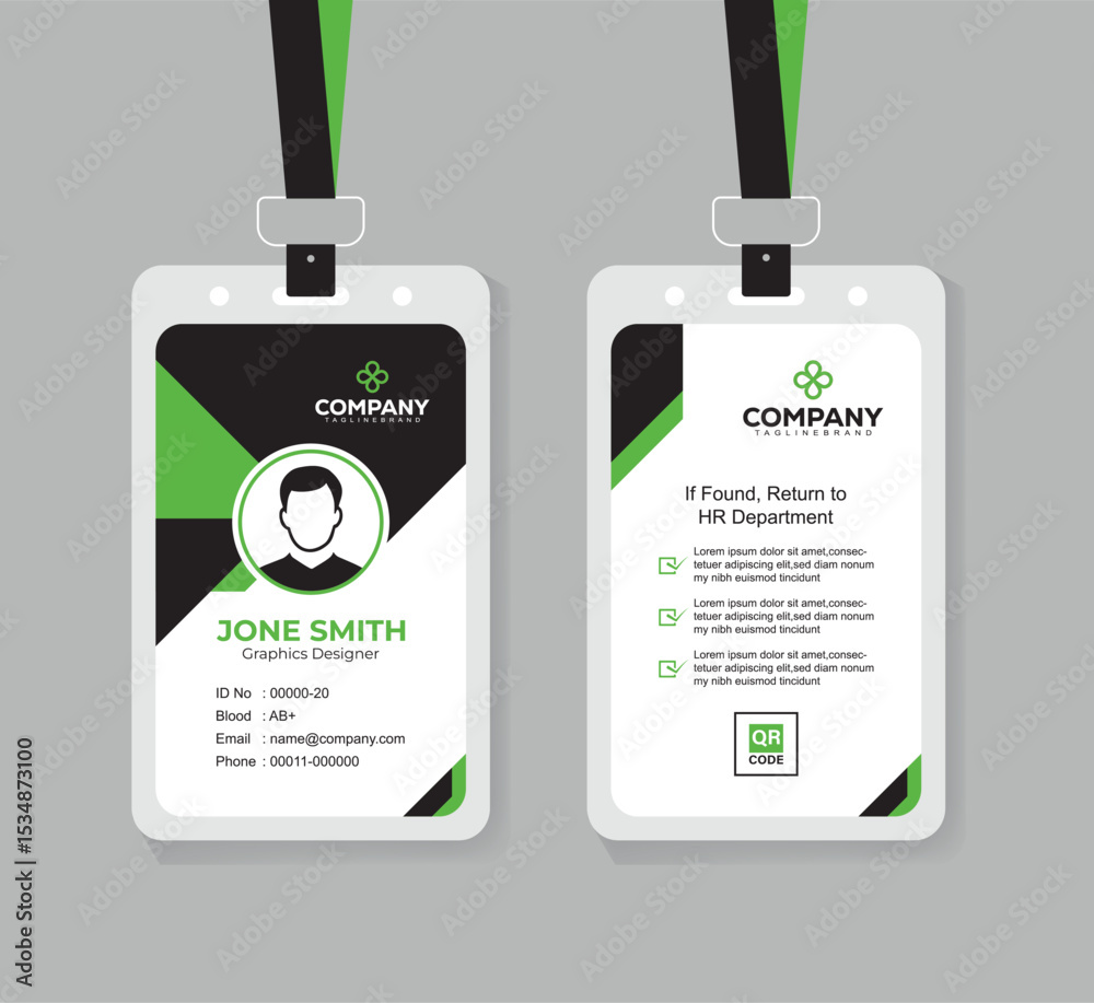 Modern Green and Black ID Card Design Template for Corporate and Office ...