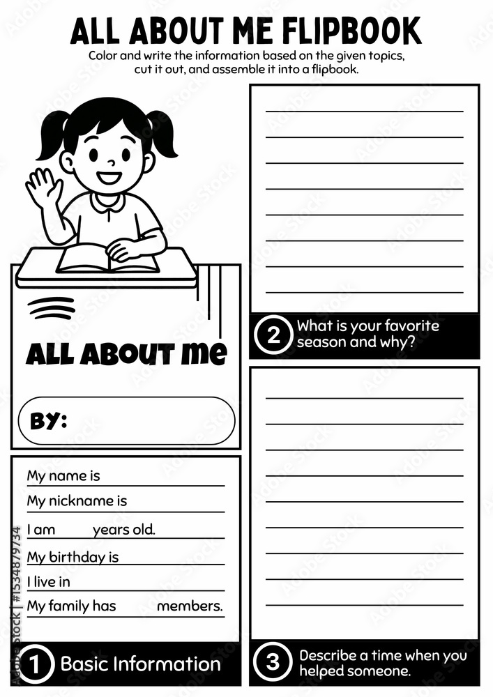 All About Me Flipbook Template for Grades 2-6, Back to School Activity ...