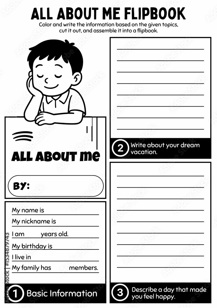 Ilustrace All About Me Flipbook Template for Grades 2-6, Back to School ...