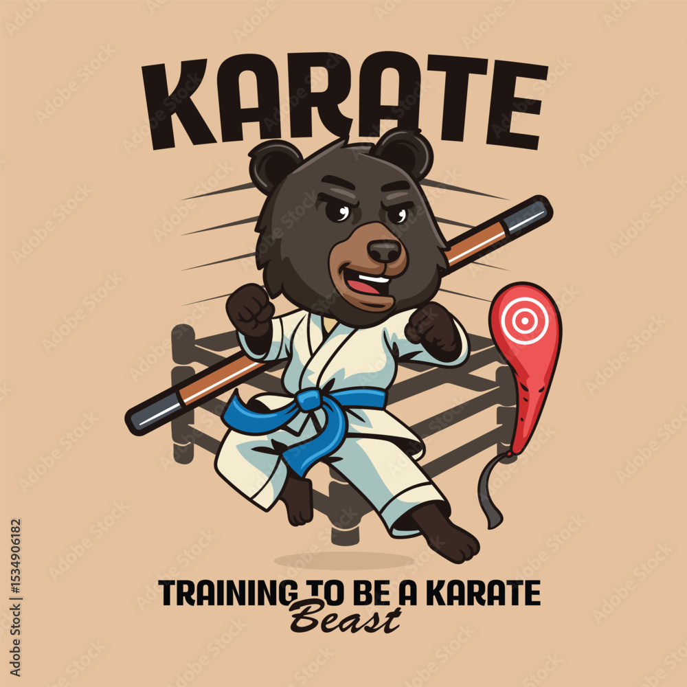 Cute cartoon American black bears in martial arts poses wearing karate ...