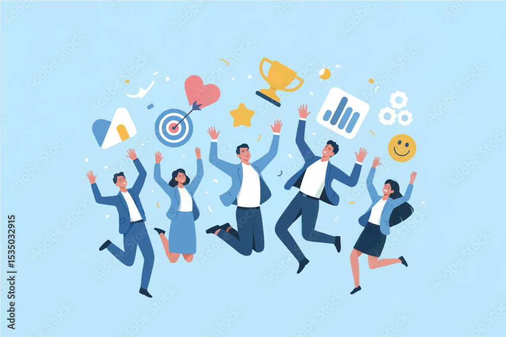 Celebrating team success vector cartoon illustration isolated on ...