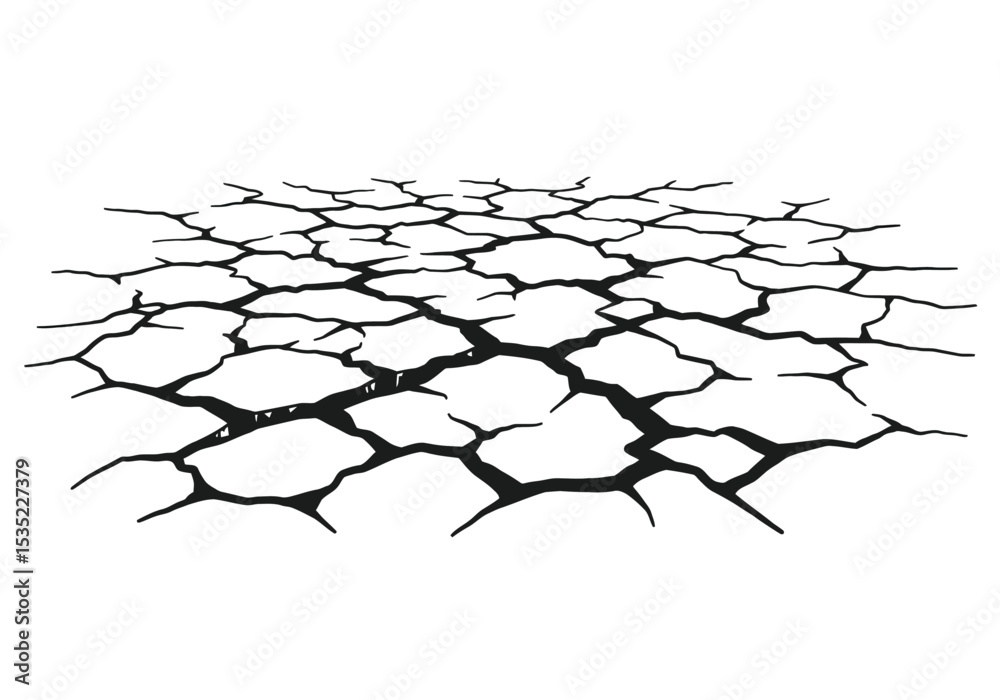 Praca wektorowa bez tantiem: Cracked earth drawing. It is a black and ...
