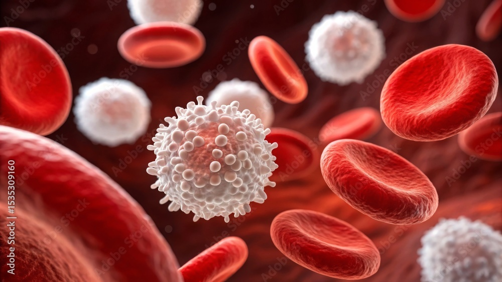 Forensic, blood and analysis concept. Microscopic view of blood cells ...