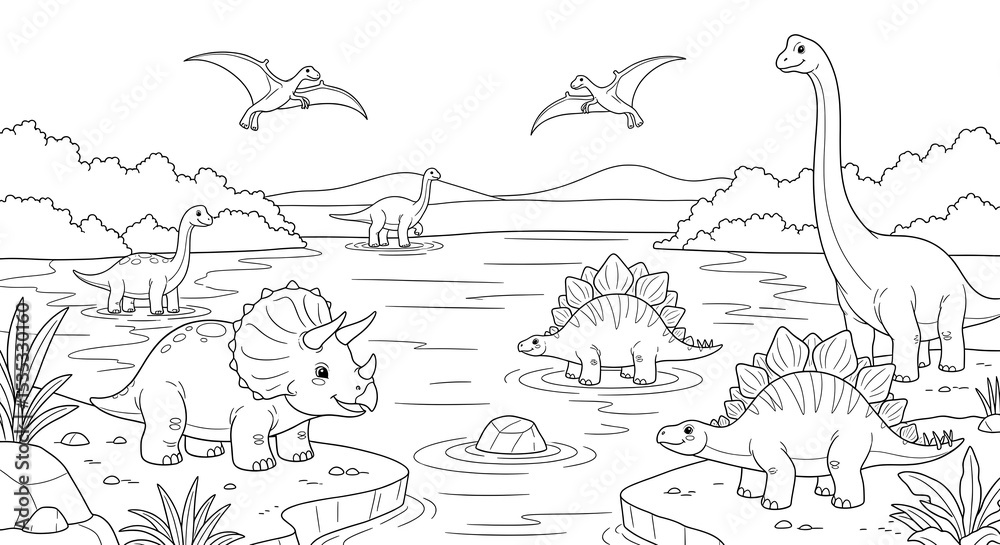 Dinosaur coloring page for kids printable, cute dinosaurs in ...