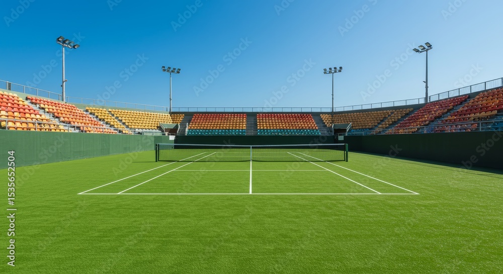 Outdoor Tennis Court Stadium - A pristine green tennis court set within ...