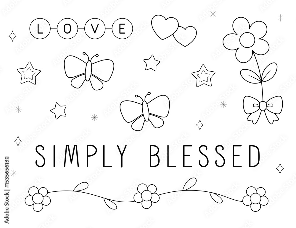 simply blessed coloring page in letter size (8.5 x 11 inches), floral ...