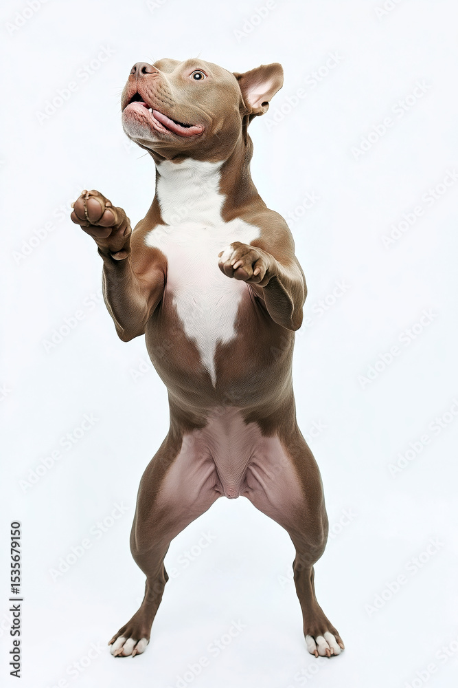Stock-Foto „Athletic American Bully standing on its hind legs reaching ...