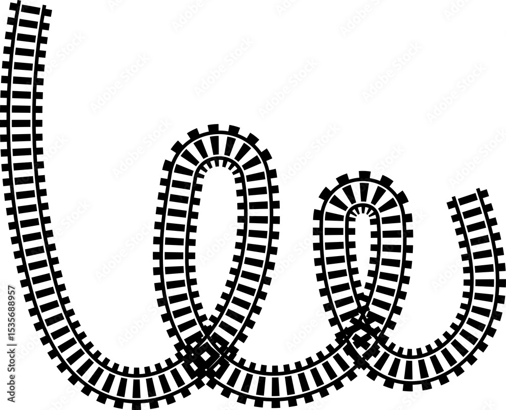 Railway train track route. Rail line, subway map, and railroad elements ...
