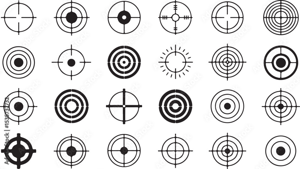 target and aim icon set black silhouette vector with multiple ...