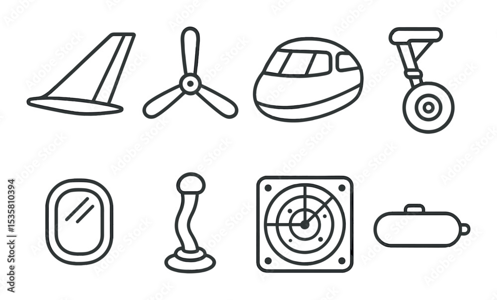 Aviation parts icons set – silhouette, aircraft and aerospace ...