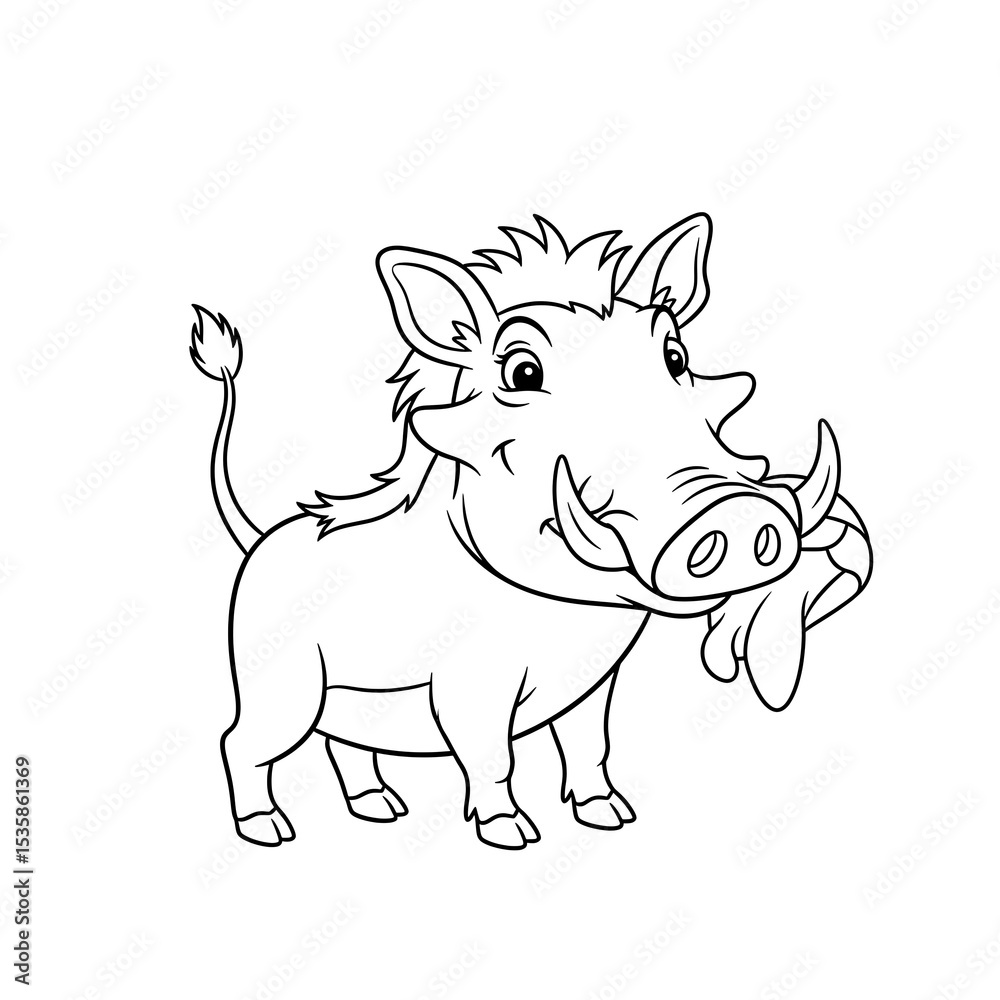 Cartoon warthog drawing vector illustration for kids coloring page and ...