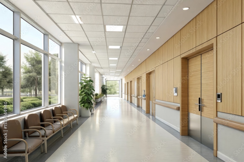 Modern hospital corridor bright spacious waiting area Stock Photo ...