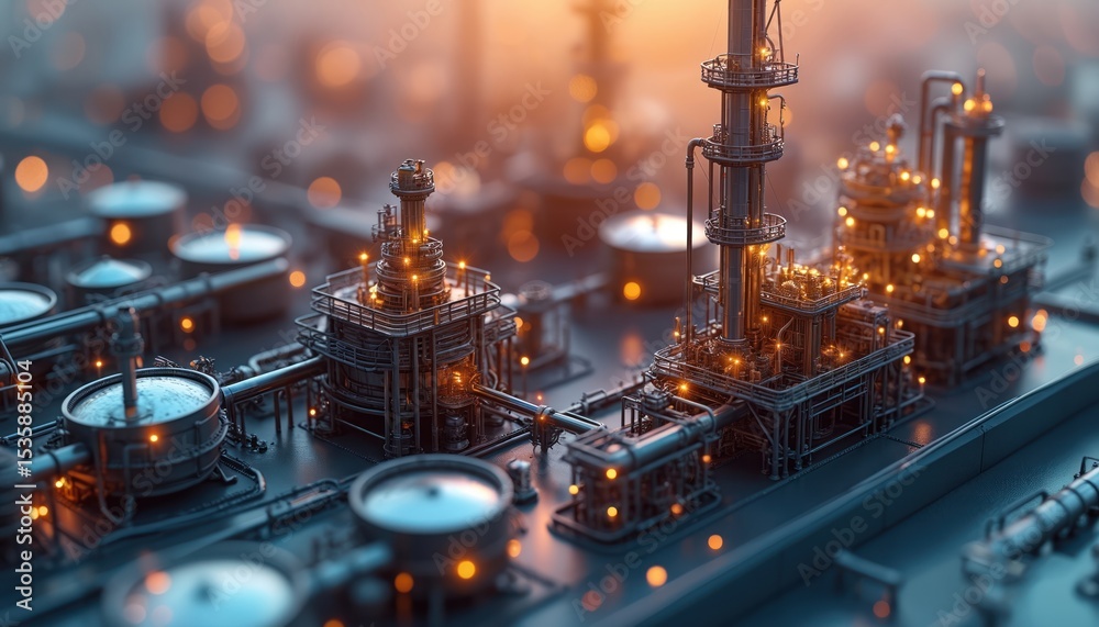 Illustration oil refinery complex. Oil production process, drilling ...