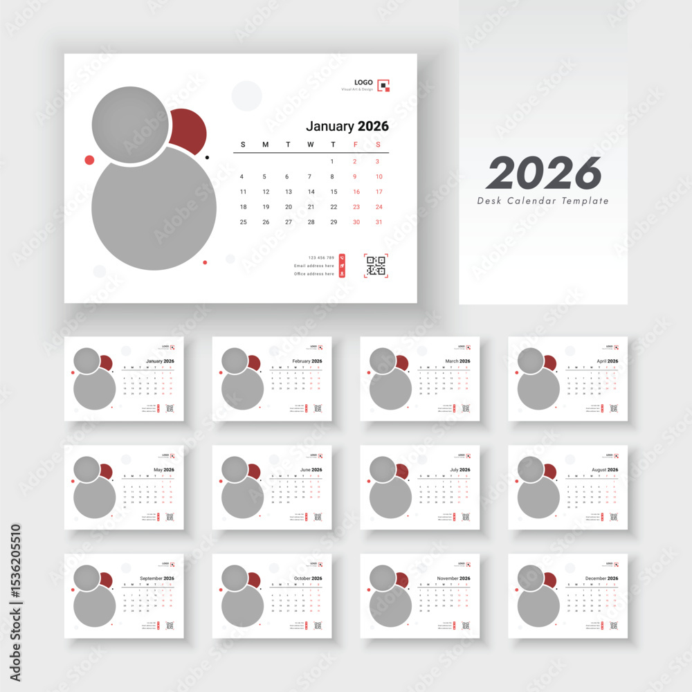 Image vectorielle Stock Desk Calendar Template 2026. New Year 2026 ...