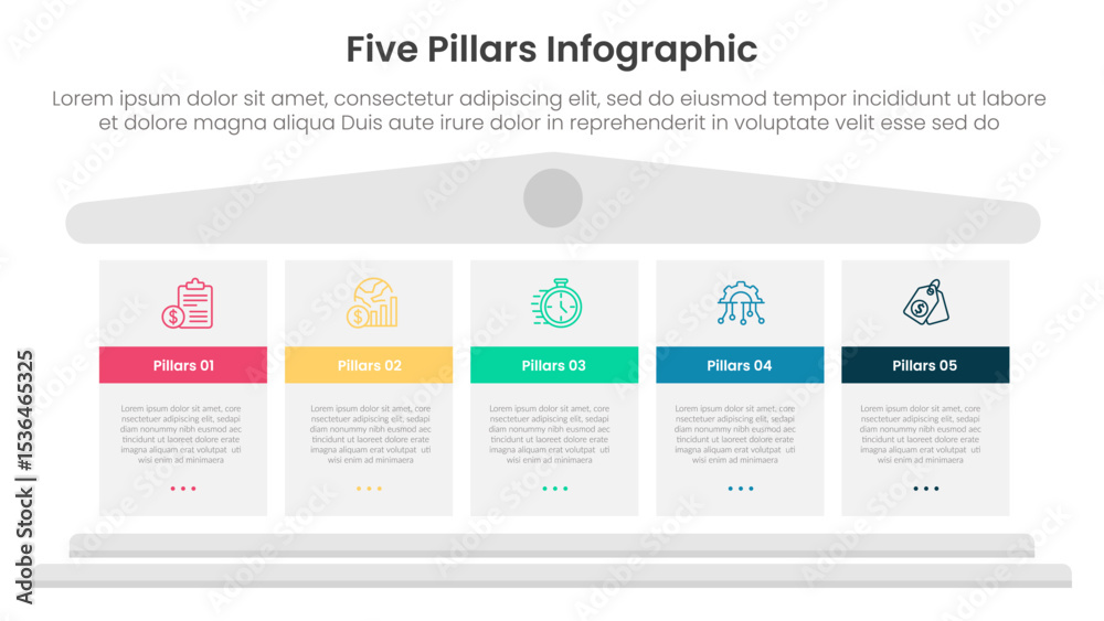 Five pillars framework with ancient classic construction infographic ...
